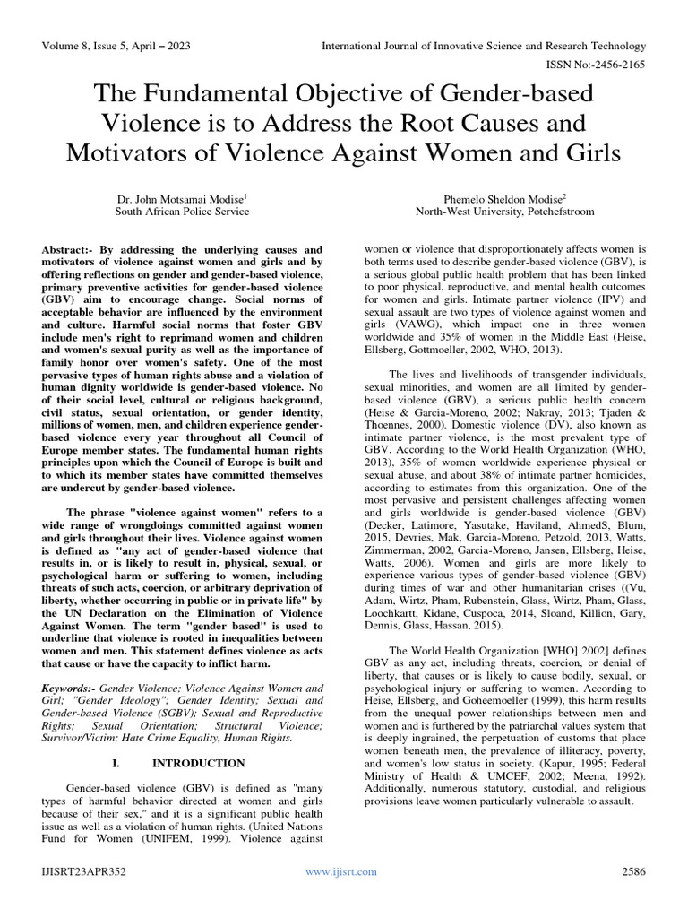 The Fundamental Objective of Gender-Based Violence Is To Address The Root Causes and Motivators ...
