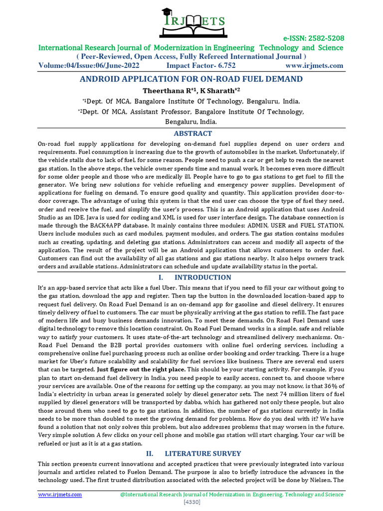 Fin Irjmets1656418260 | PDF | Filling Station | Academic Journal