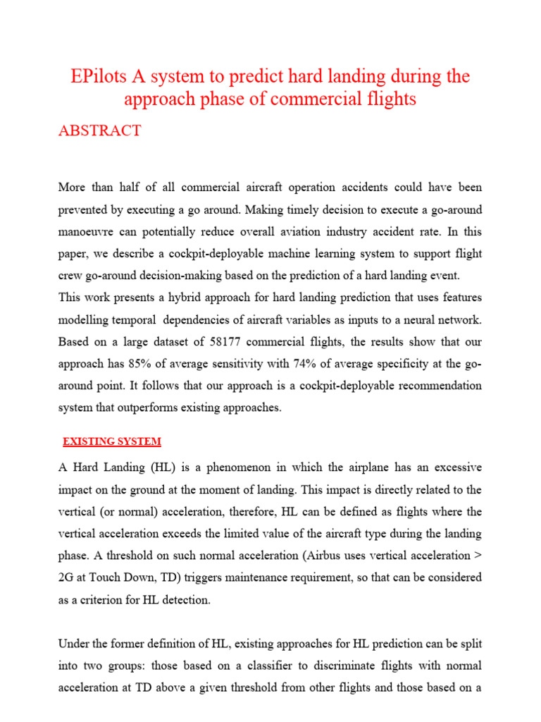 EPilots A System To Predict Hard Landing During The Approach Phase of Commercial Flights | PDF ...