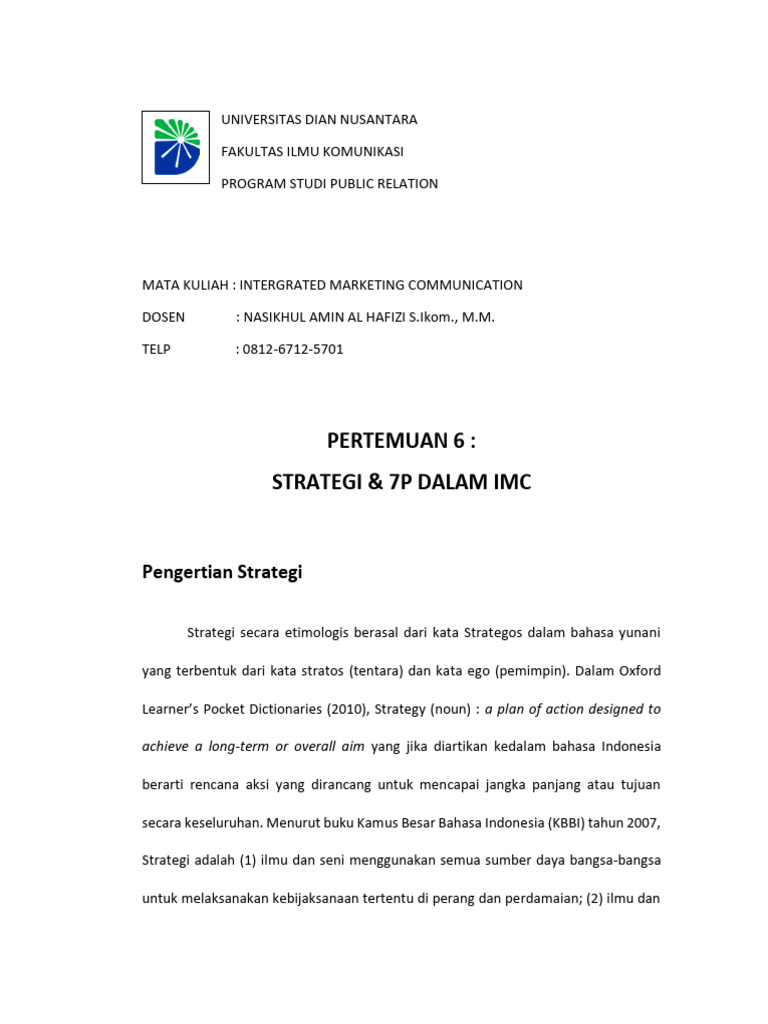 Modul IMC Pertemuan 6 (STRATEGI 7P DALAM IMC) New 1 | PDF