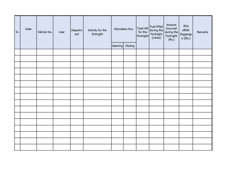 Company Vehicle Activity Statement - R1 | PDF