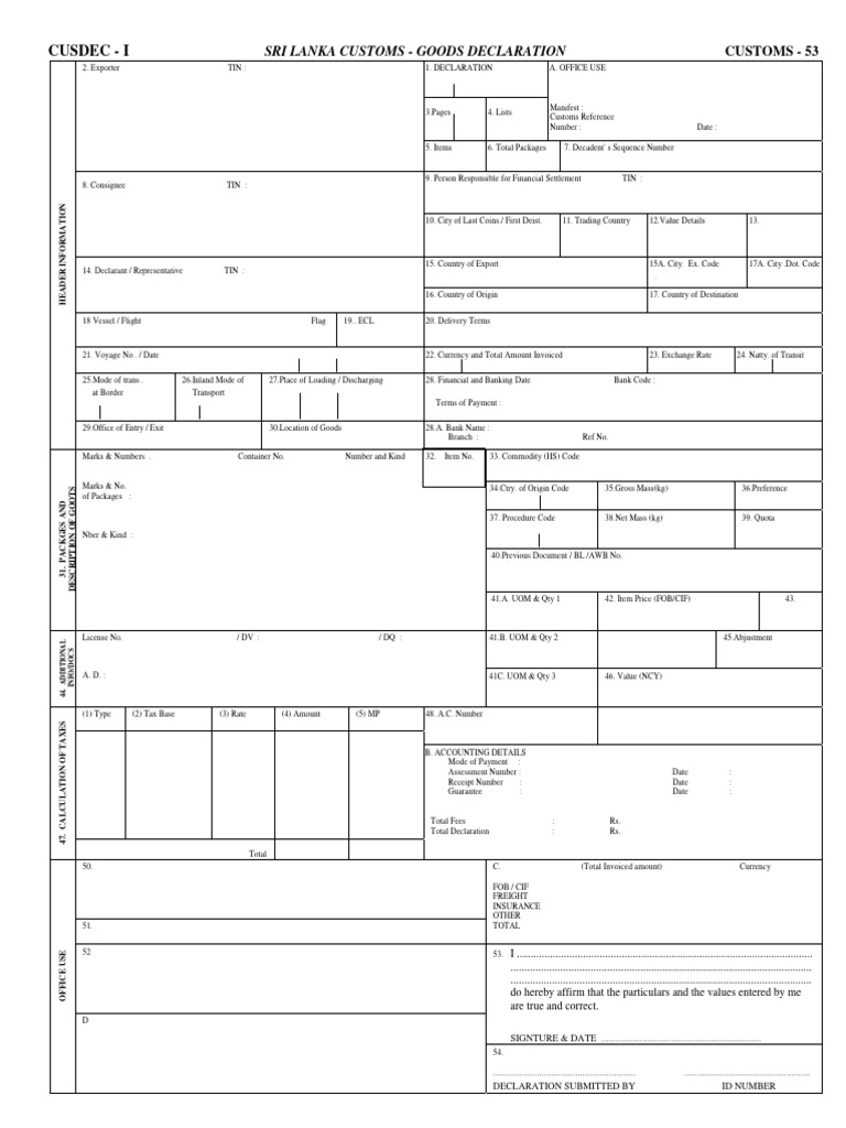 Form 05 Cusdec Ro Blank App p1 p2 | PDF | Customs | Money