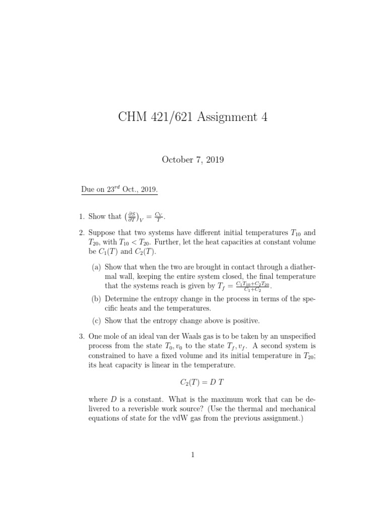Assignment 4 | PDF | Enthalpy | Temperature