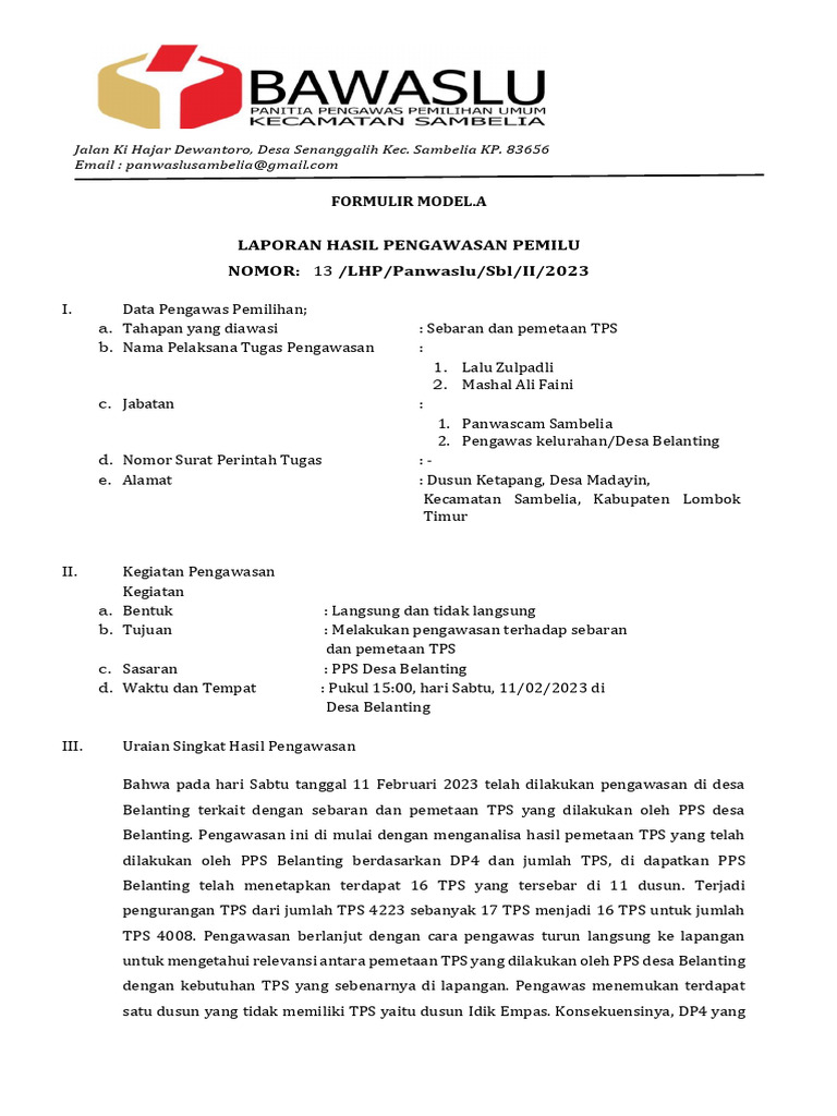 LHP Pemetaan TPS | PDF