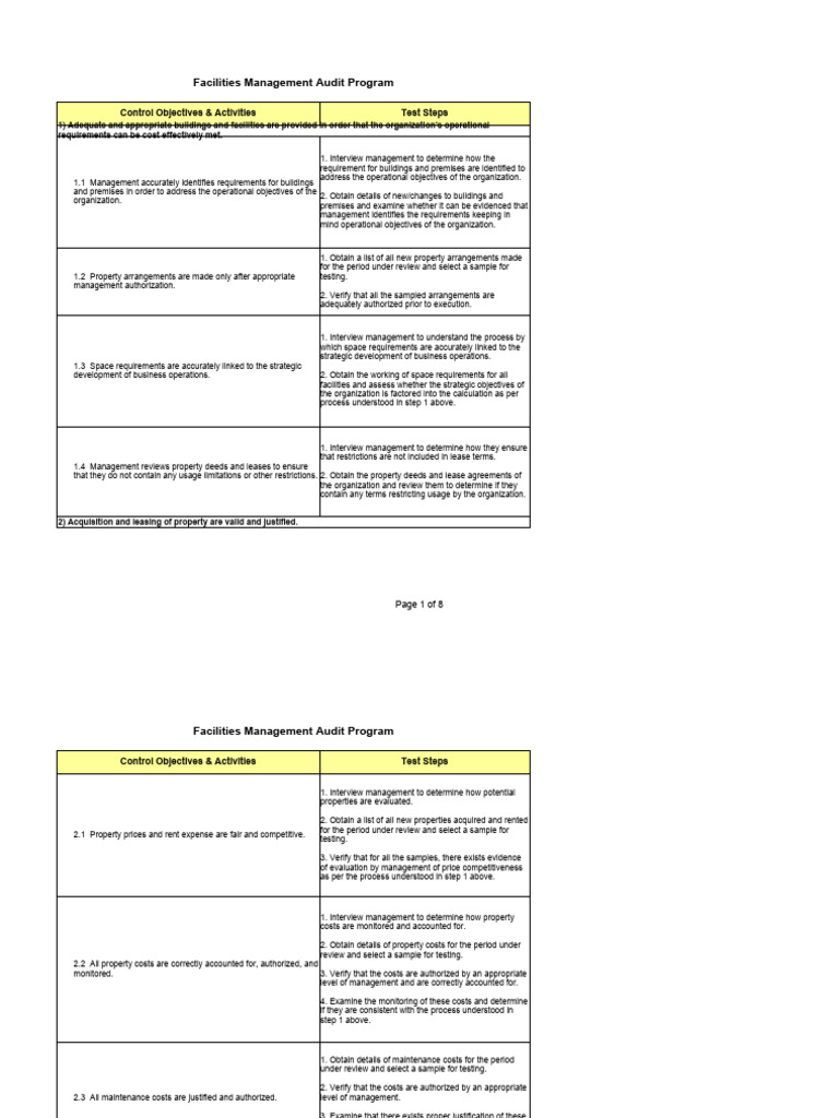 Facilities Management Audit Program | PDF | Audit | Lease