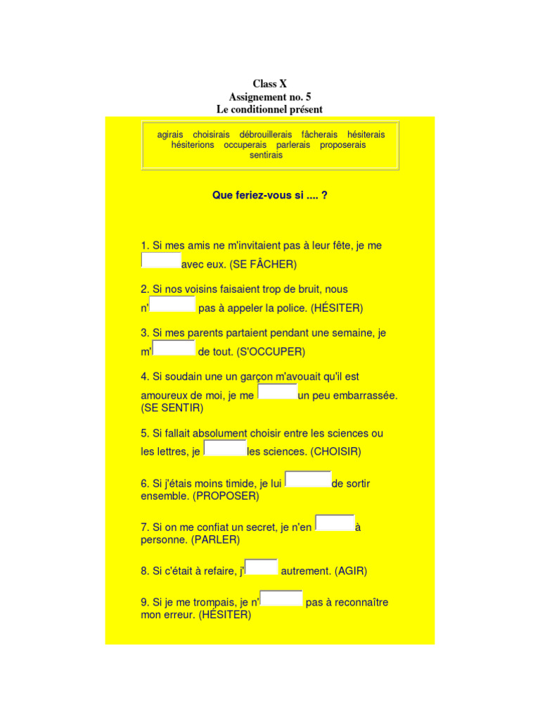 Exercices de conditionnel présent en français | PDF | Arts du langage ...