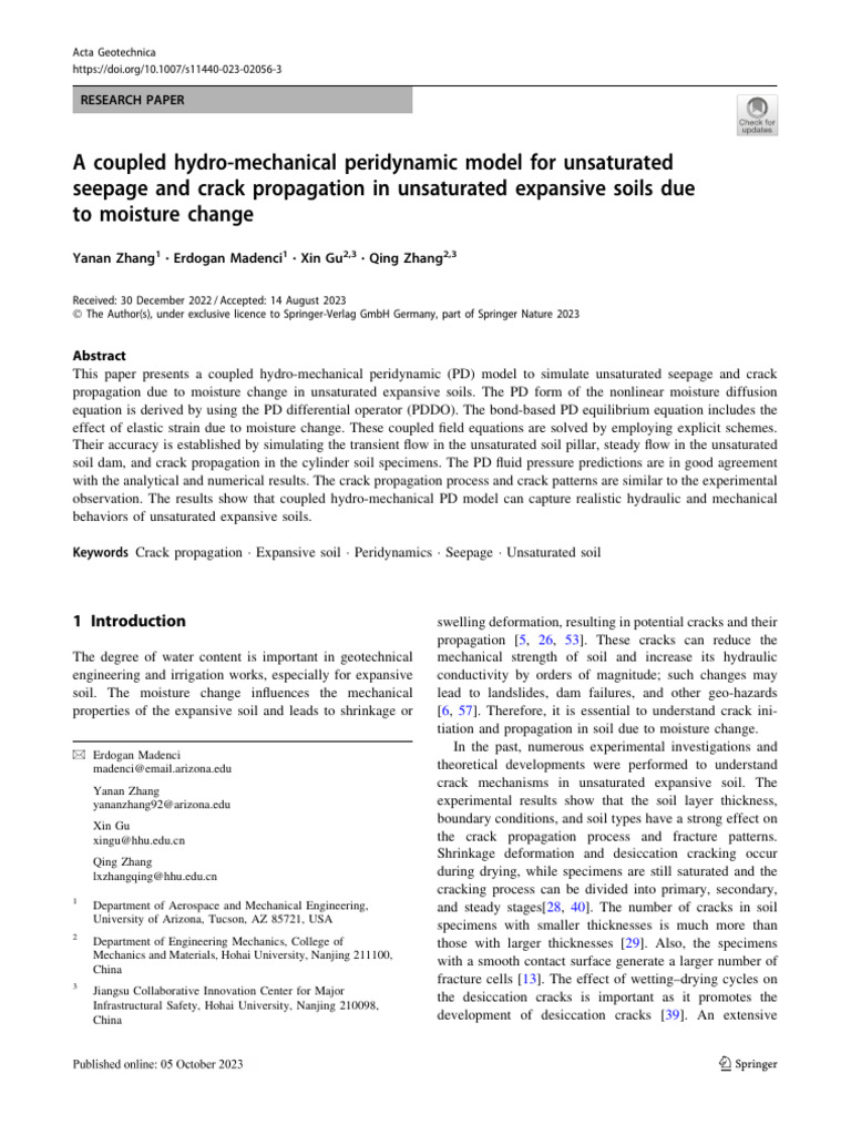 A Coupled Hydro-Mechanical Peridynamic Model For Unsaturated Seepage ...