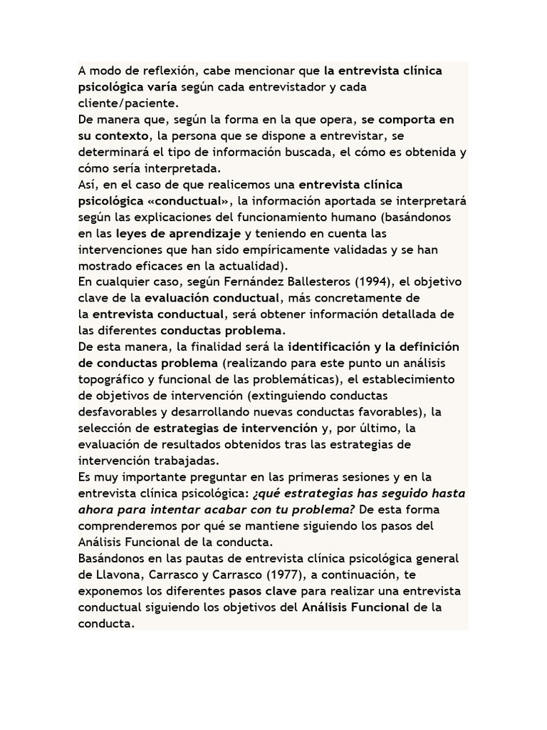 Entrevista Clínica Psicológica Conductual | PDF | Sicología ...