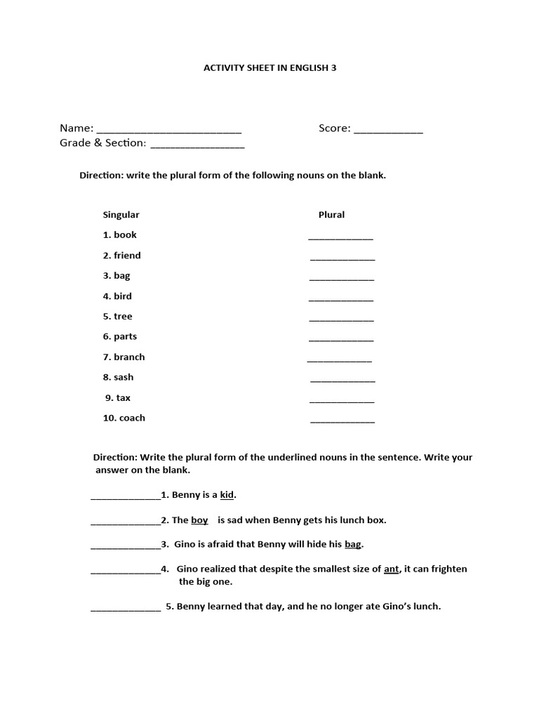 Activity Sheet in English 3 | PDF