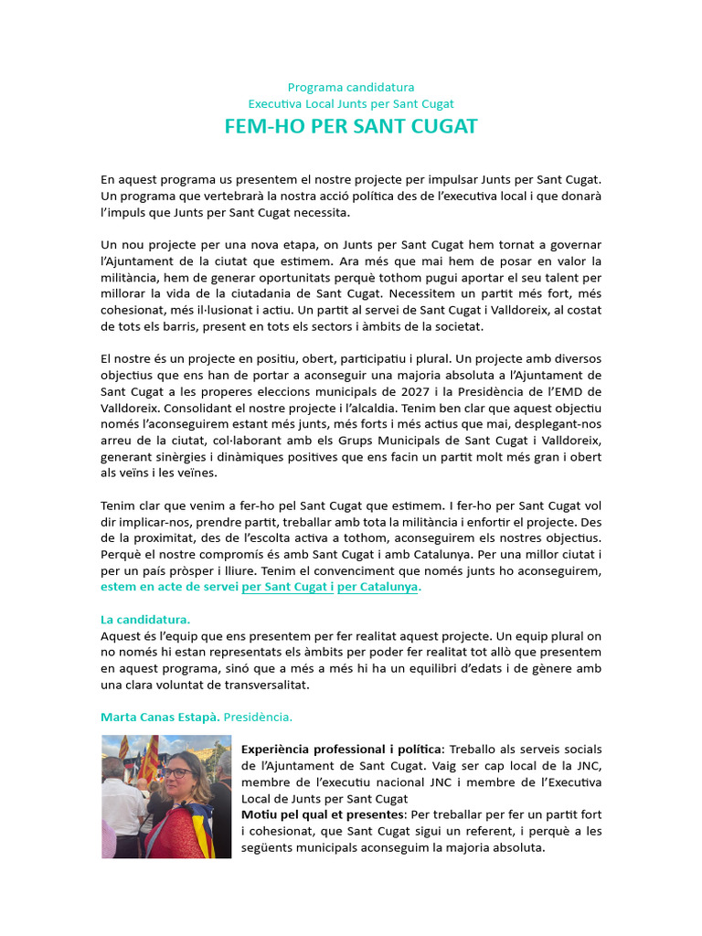 Programa de La Candidatura "Fem-Ho Junts Per Sant Cugat" | PDF