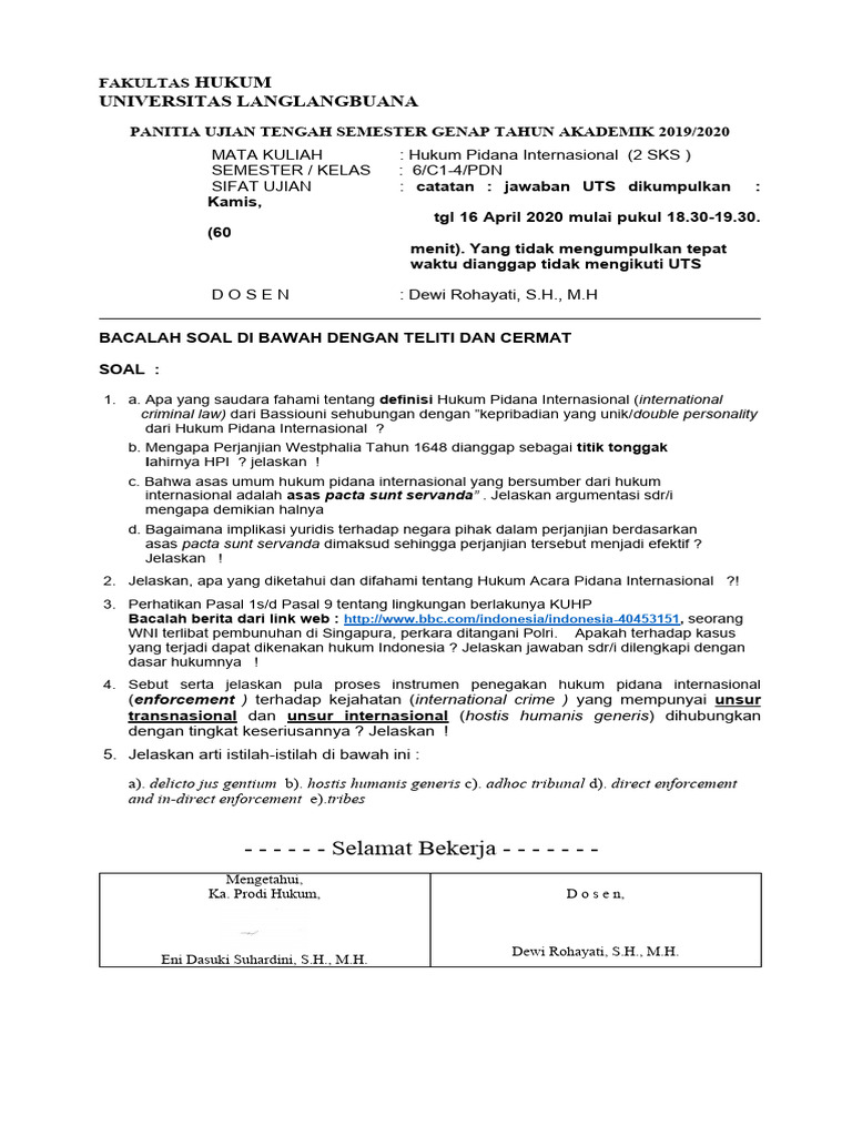 Soal Uts Daring Hk. Pid. Internasional | PDF | Politik | Ilmu Sosial