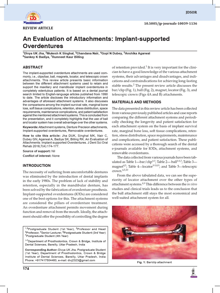 Overdenture Attachments | PDF | Dental Implant | Dentistry Branches