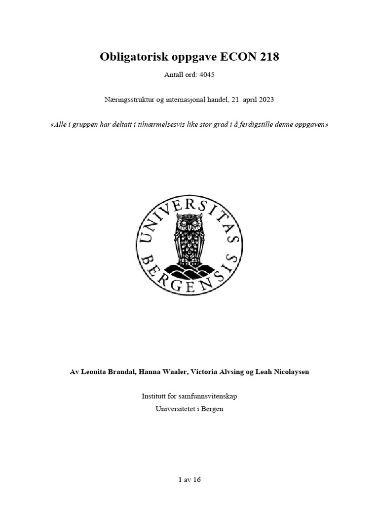 ECON 218 Obligatorisk Oppgave | PDF