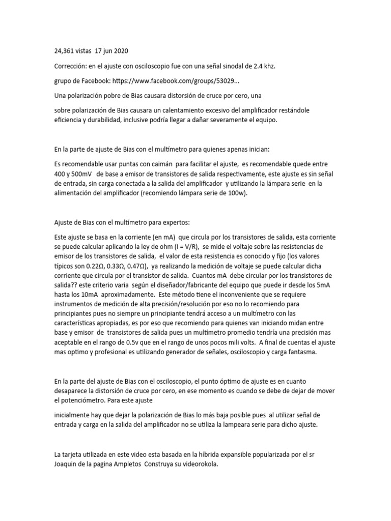 Como Cuadrar Las Bias | PDF | Amplificador | Transistor