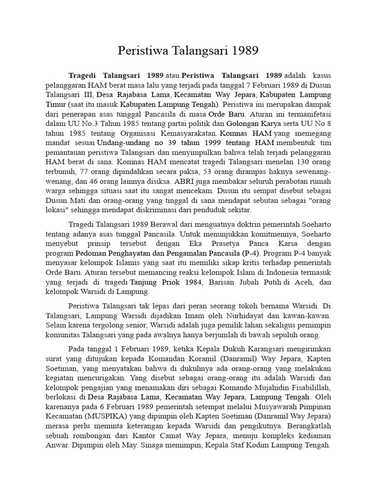 Tragedi Talangsari 1989: Pelanggaran HAM Berat di Lampung | PDF ...