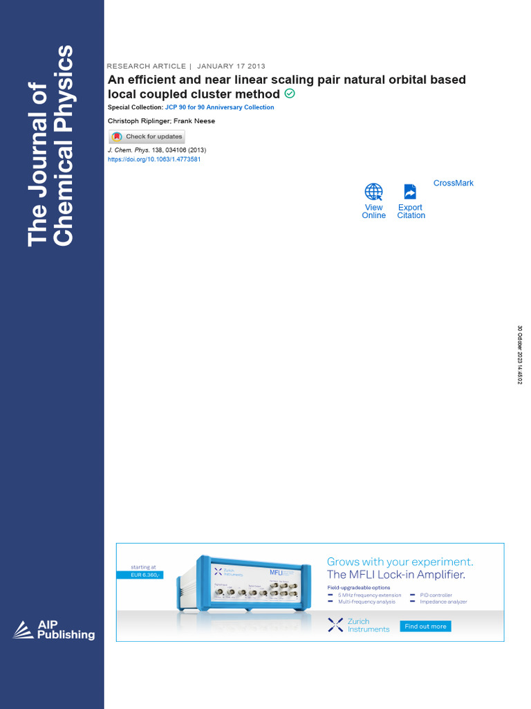 An Efficient and Near Linear Scaling Pair Natural Orbital Based Local Coupled Cluster Method ...