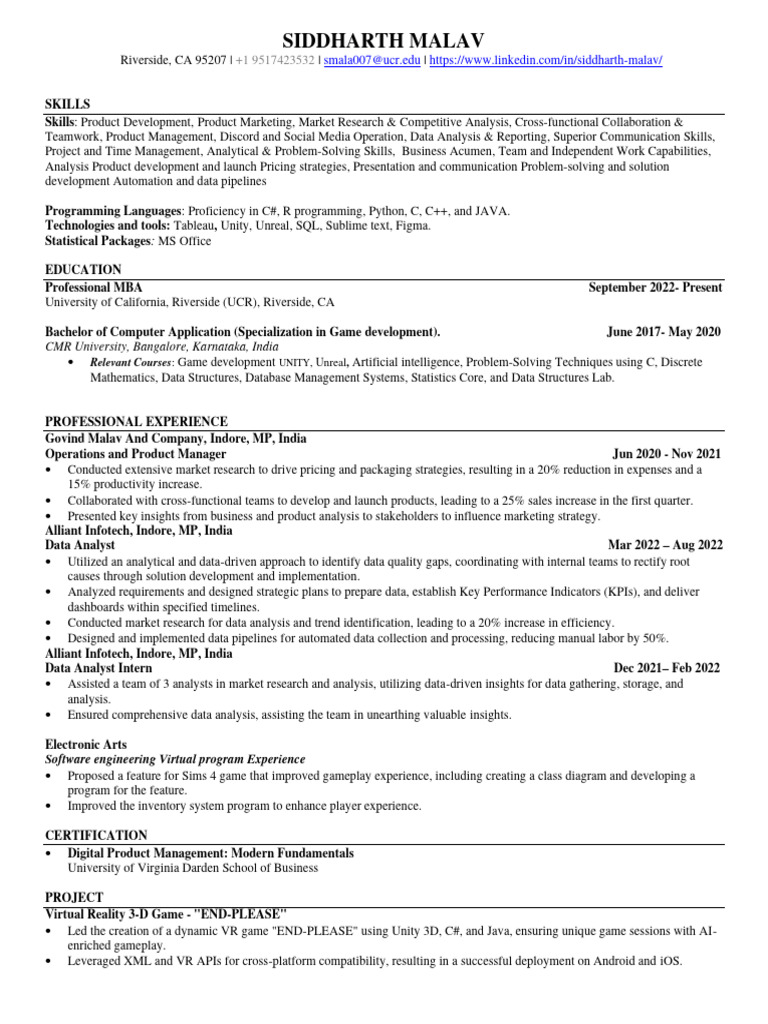 Siddarth Resume | PDF | Data | Data Analysis