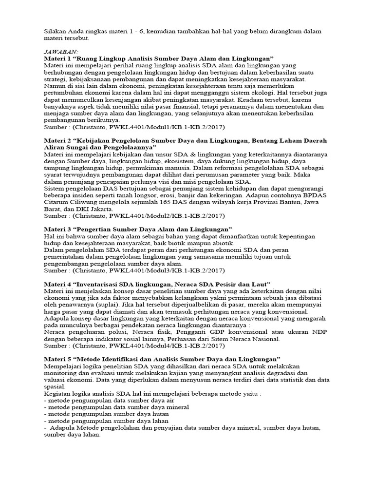 Diskusi - 7 Analisis Sumber Daya Alam Dan Lingkungan 2023.1 | PDF