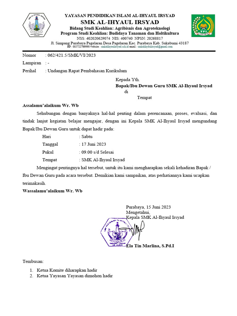 Surat Undangan Penyusunan Kurikulum | PDF