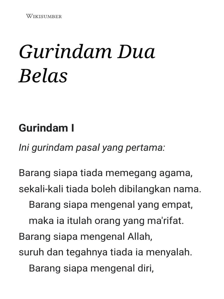 Gurindam Dua Belas - Wikisumber Bahasa Indonesia | PDF