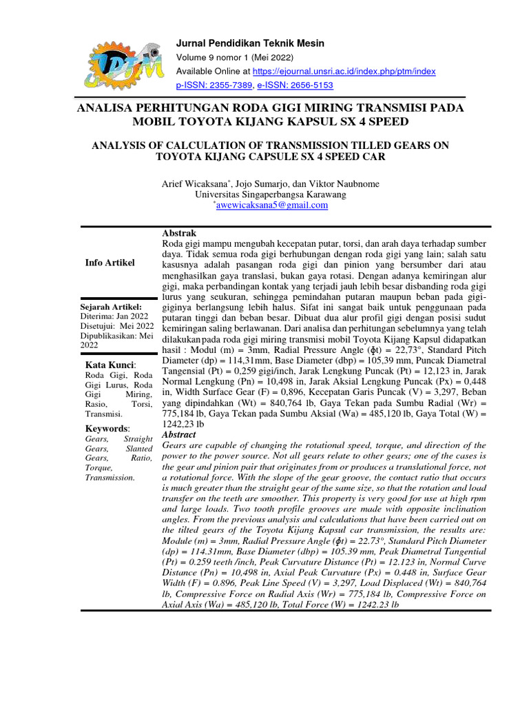 Analisis Roda Gigi Miring Toyota Kijang | PDF