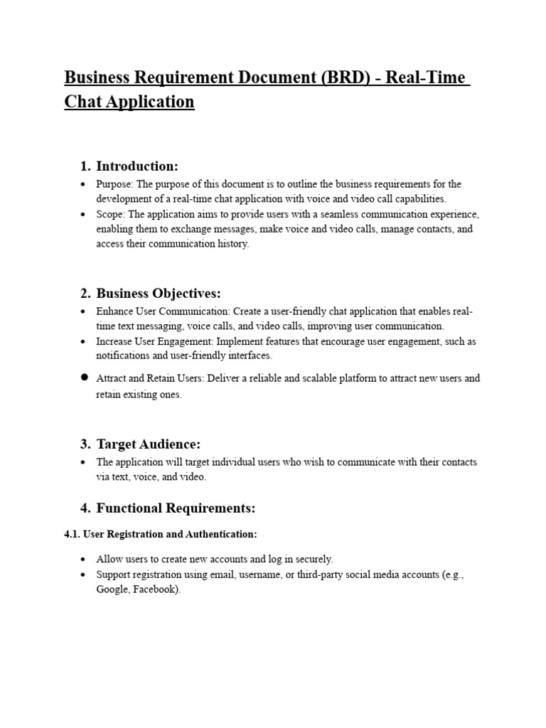 Business Requirement Document (BRD) - Real-Time Chat Application | PDF ...