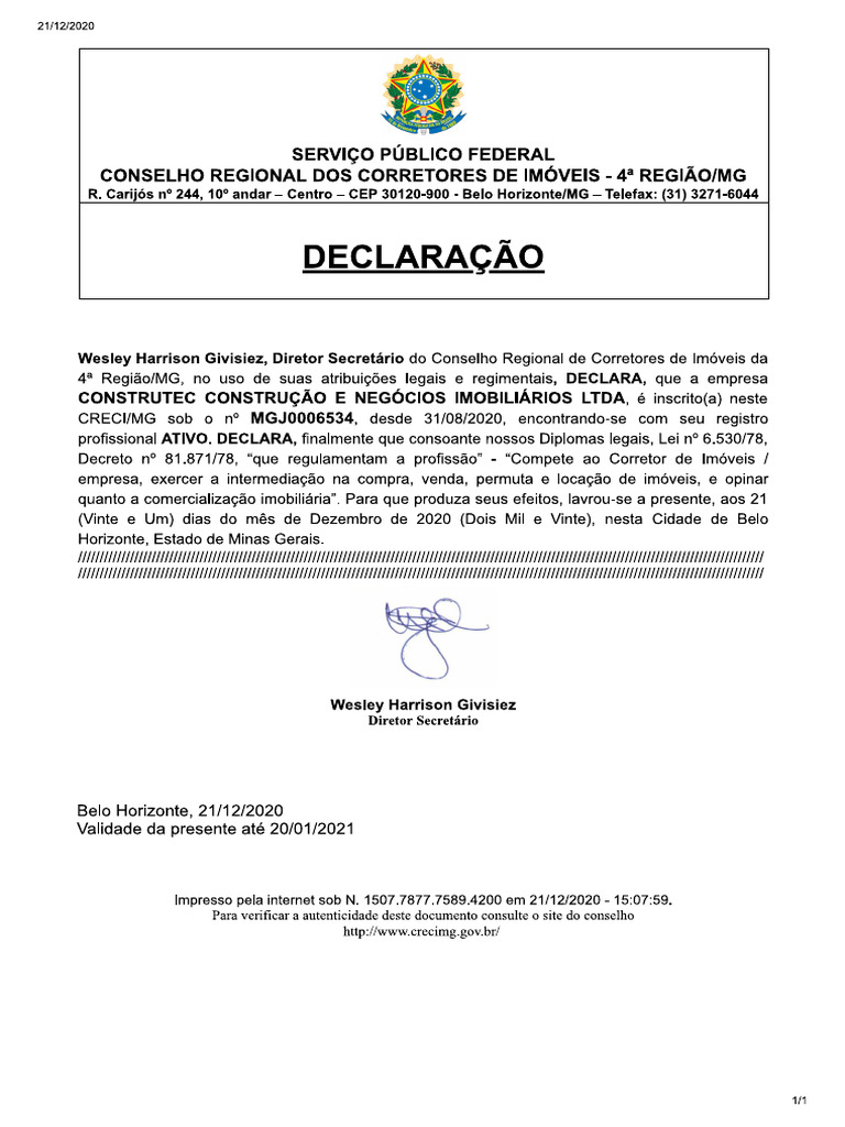 Certidão Creci | PDF