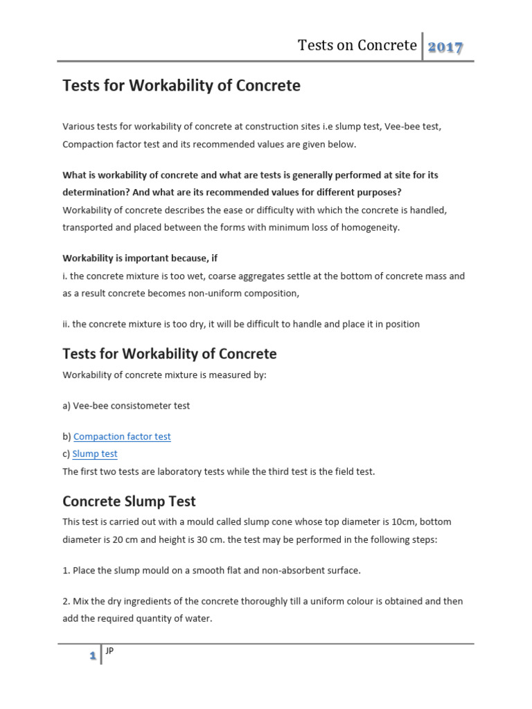 Tests For Concrete - Notes | PDF | Concrete | Construction Aggregate