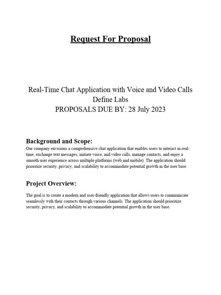 Request For Proposal: Real-Time Chat Application With Voice and Video Calls Define Labs ...