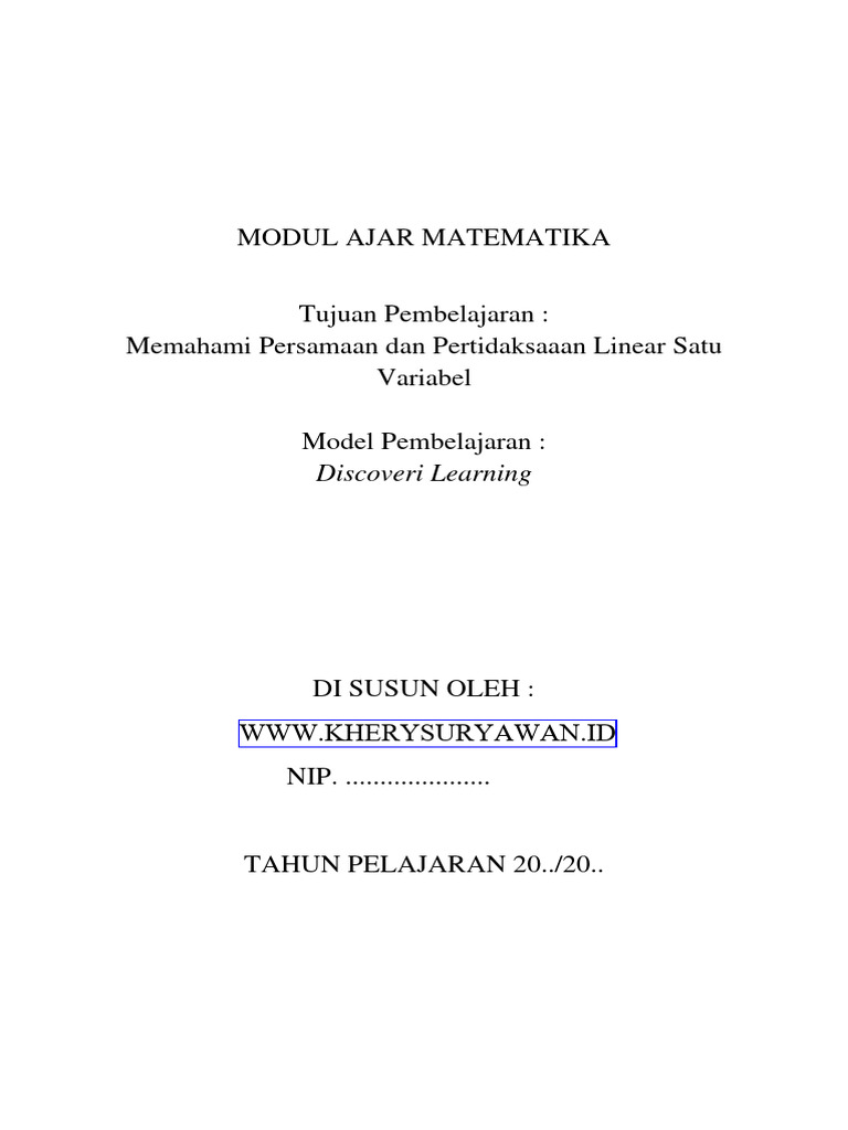 Modul Ajar Persamaan Linear KLS 7 - WWW - Kherysuryawan.id | PDF Modul Ajar Persamaan Linear KLS 7 - WWW - Kherysuryawan.id | PDF