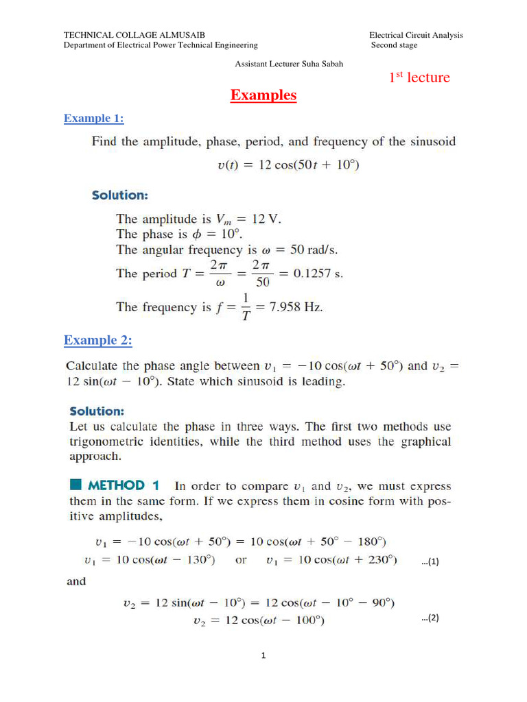 Examples Lecture 1 - Examples Lecture 11 | PDF | Electrical Network ... Examples Lecture 1 - Examples Lecture 11 | PDF | Electrical Network ...