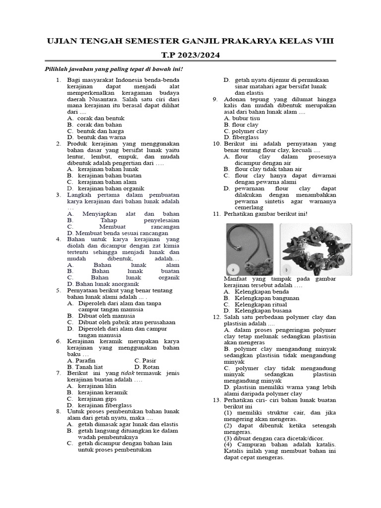 Uts Prakarya Kelas 8 Sem 1 | PDF
