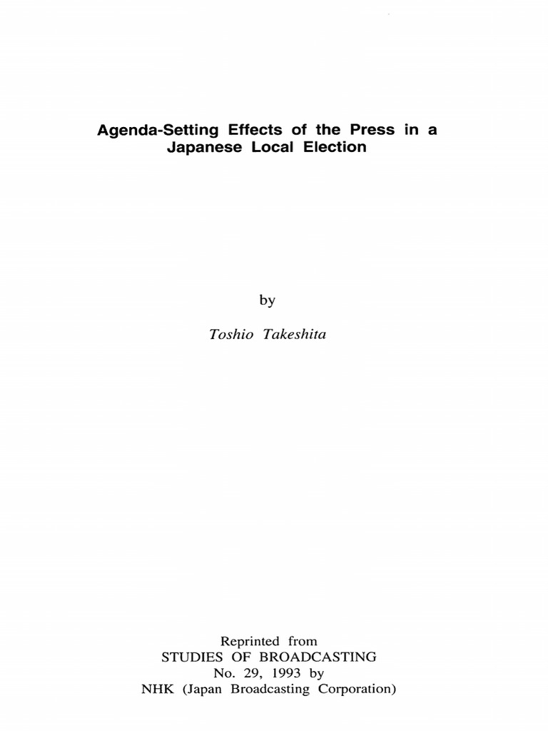 Agenda Setting Effects of The Press in A | PDF
