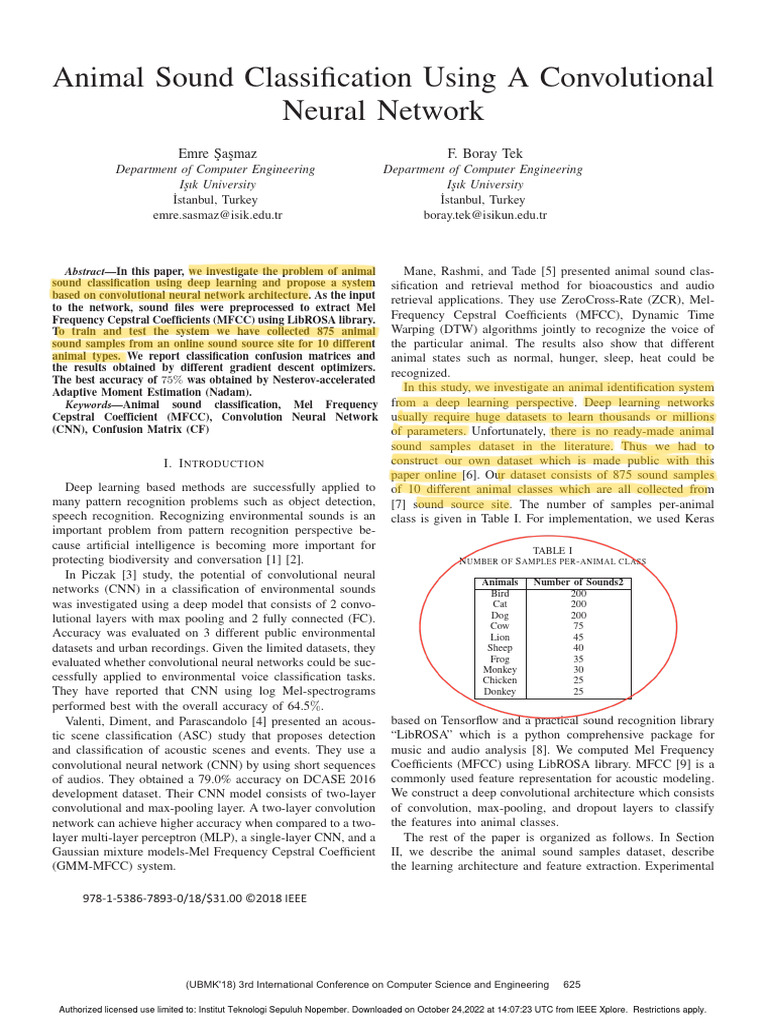 Animal Sound Classification Using A Convolutional Neural Network | PDF | Deep Learning ...