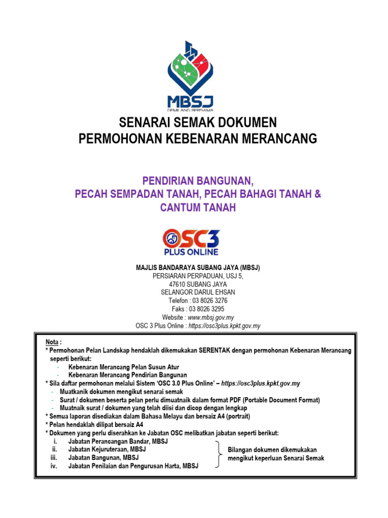 A.1.1 Senarai Semak Dokumen Permohonan Kebenaran Merancang | PDF