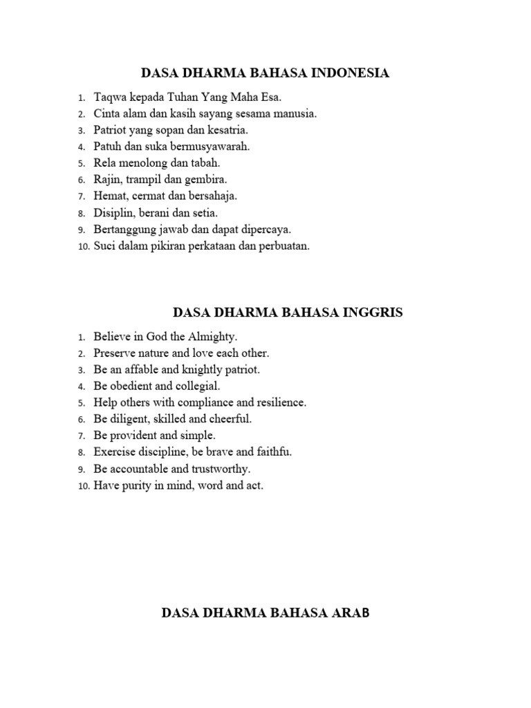 Dasa Dharma 3 Bahasa | PDF