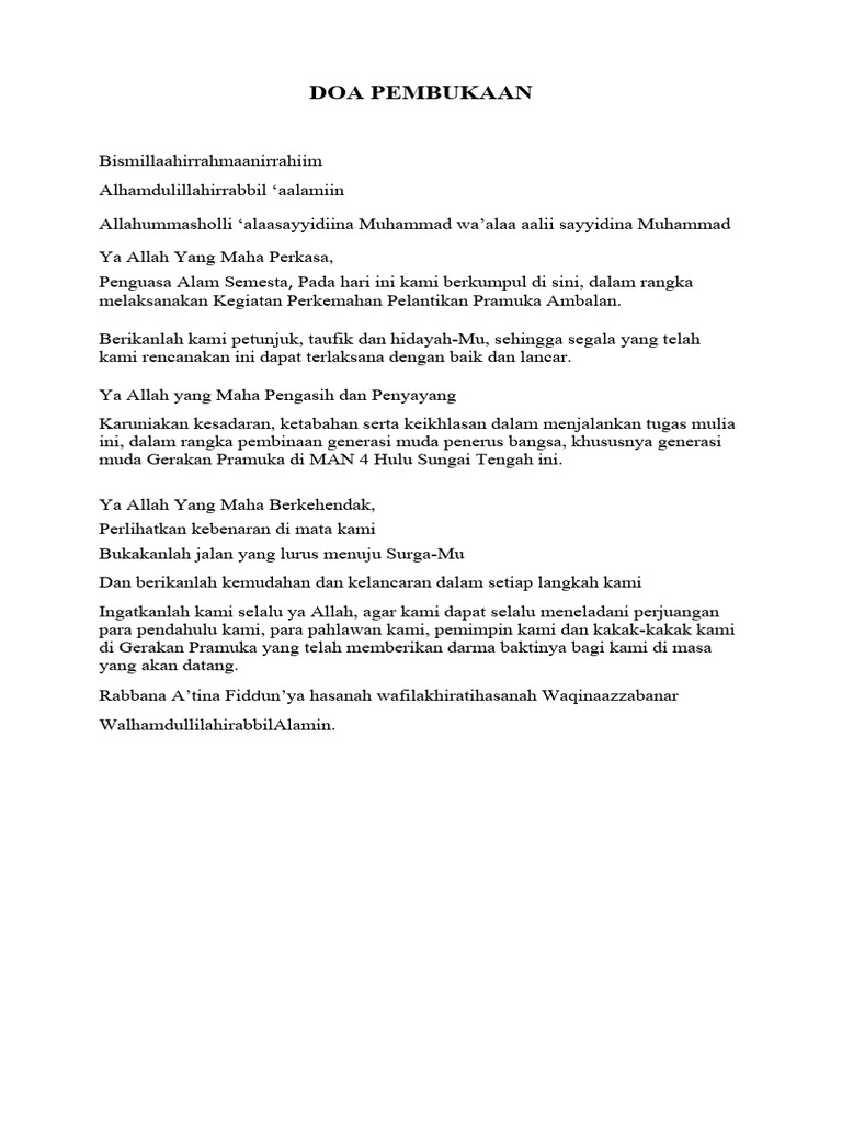 Doa Pembukaan Perkemahan Crab 5.0 | PDF | Karier & Perkembangan | Agama & Spiritualitas