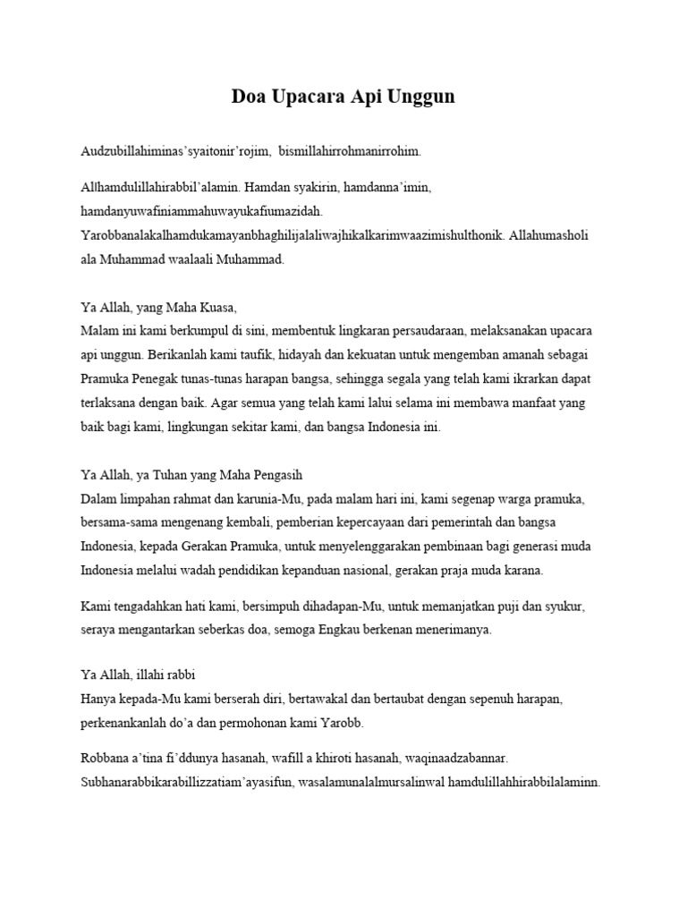 Doa Upacara Api Unggun Crab 5.0 | PDF | Ilmu Sosial | Kajian Bahasa Asing