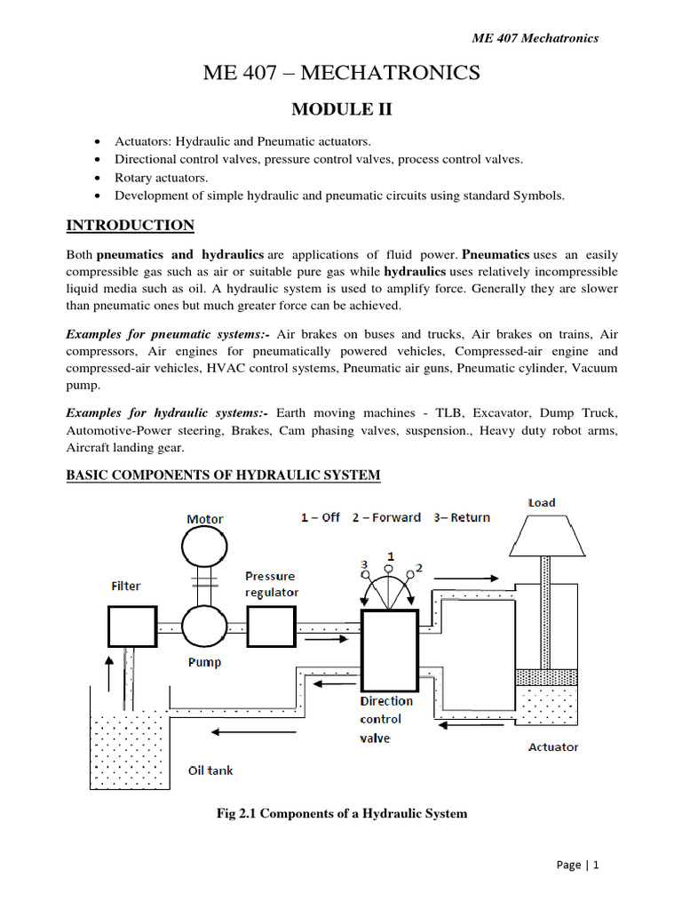 Mechatronics Module 2 - Hydraullics | PDF | Valve | Actuator Mechatronics Module 2 - Hydraullics | PDF | Valve | Actuator