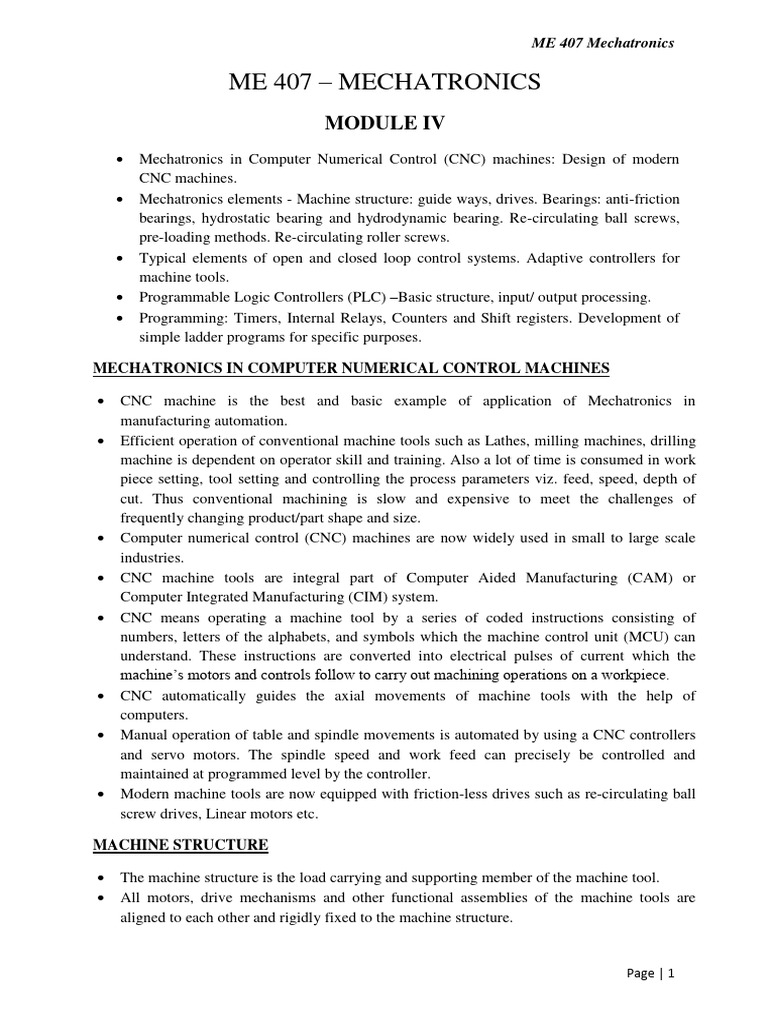 Mechatronics Module 3-Cnc and Module-4-Plc | PDF | Programmable Logic Controller | Bearing ...