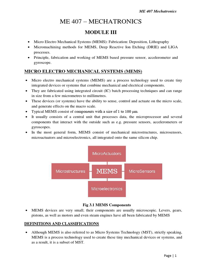 Mechatronics Module 2-Mems | PDF | Photolithography | Chemical Vapor ...
