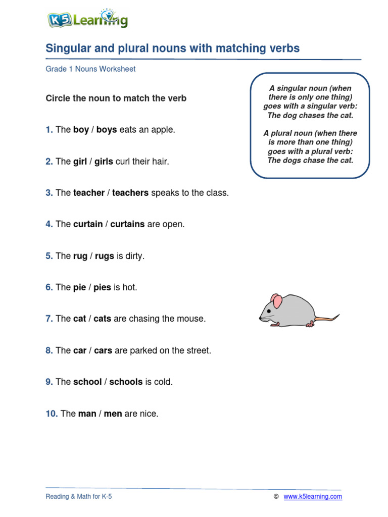 Grade 1 Noun-Verb Matching Worksheet | PDF | Language Arts & Discipline