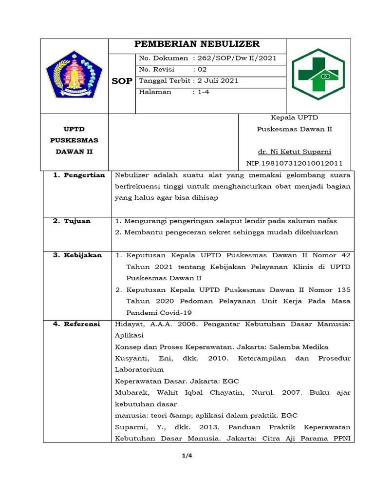 SOP Nebulizer di Puskesmas Dawan II | PDF