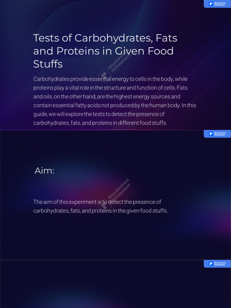 Testing Carbohydrates, Fats, and Proteins | PDF | Foods | Carbohydrates