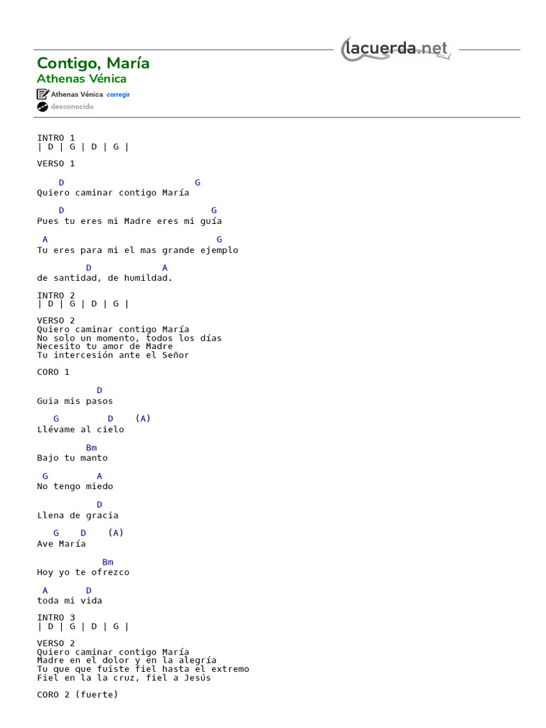 CONTIGO, MARIA, Athenas Vénica - Acordes | PDF