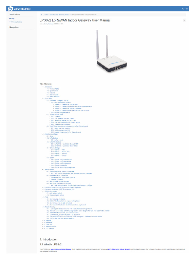 LPS8v2 LoRaWAN Indoor Gateway User Manual | PDF