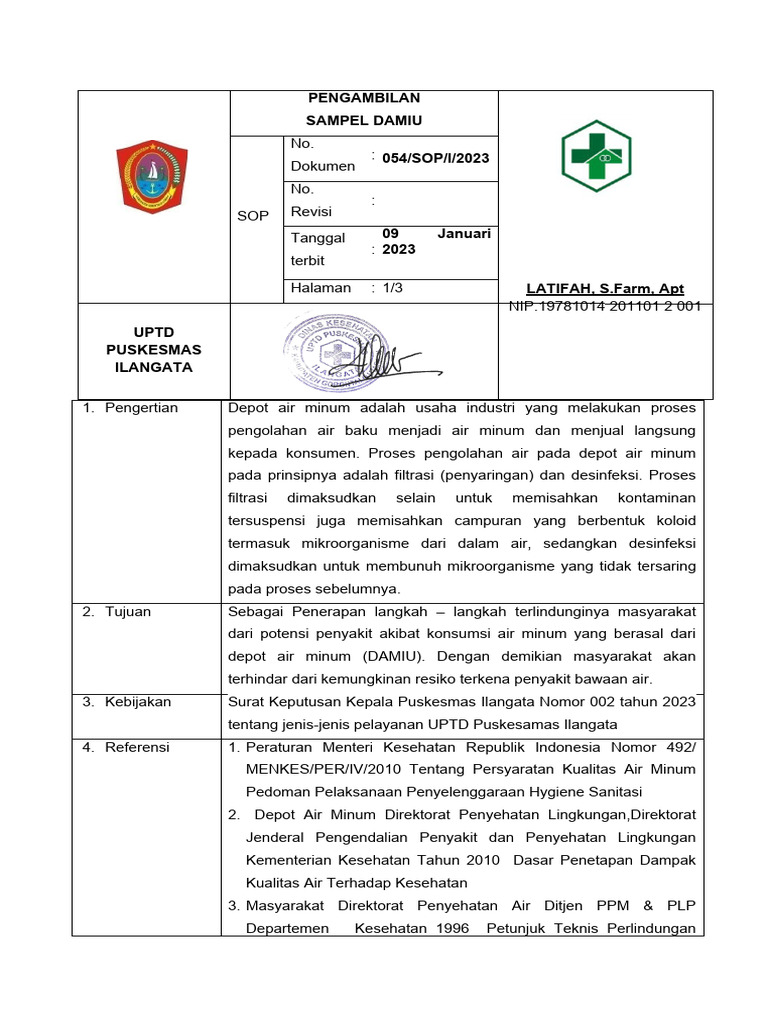 SOP Pengambilan Sampel DAMIU | PDF | Griya & Taman | Teknologi & Rekayasa