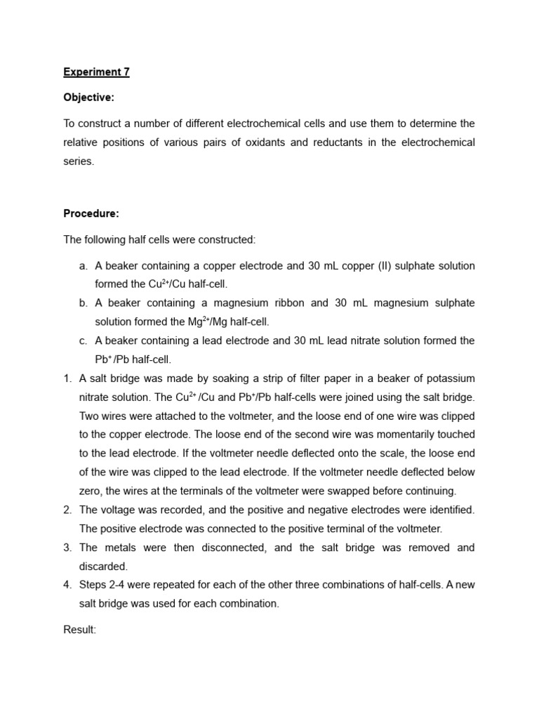 Experiment 7 | PDF | Electrochemistry | Magnesium