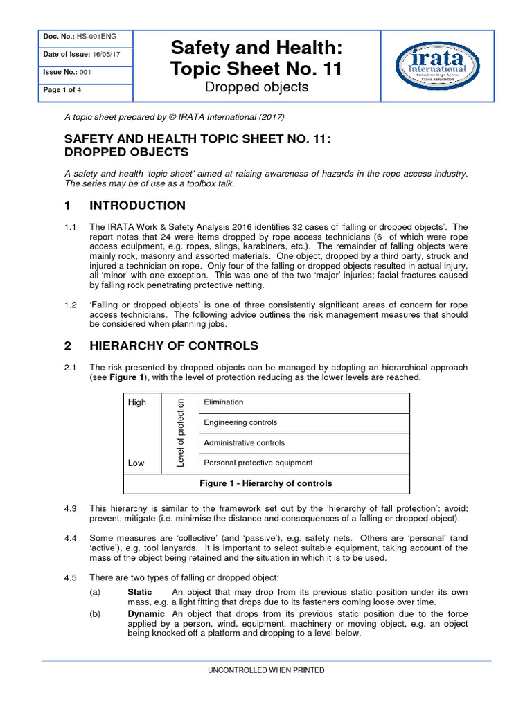 Topic Sheet No 11 - Dropped Objects HS-091ENG 1 | Download Free PDF ...