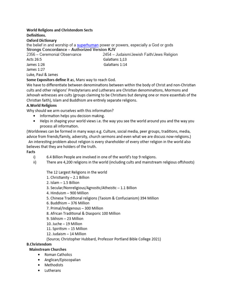 World Religions and Christendom Sects | PDF | Christian Denomination ...